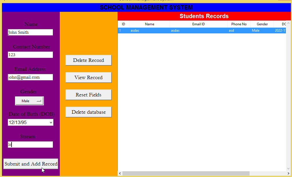 Student Management System using Tkinter in Python Free Source Code | SourceCodester